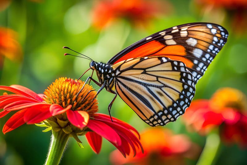 Side View of a Monarch Butterfly Sitting a Flower. Stock Illustration ...