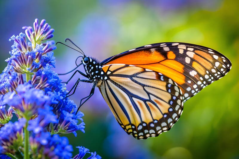 Side View of a Monarch Butterfly Sitting a Flower. Stock Illustration ...