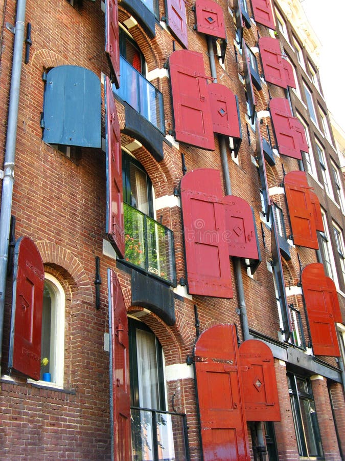 Mortar Apartment Building with Open Shutters, Amsterdam Stock Image ...
