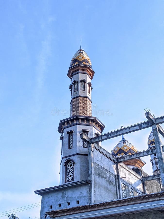 Side View of Mosque Minaret with Patterned Dome. Stock Image - Image of ...