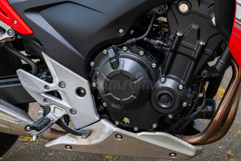 Side View of a Motorcycle Engine Painted Black. Stock Photo - Image of ...