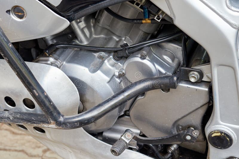 Side View of Motorcycle with Pedals and an Engine Stock Image - Image ...