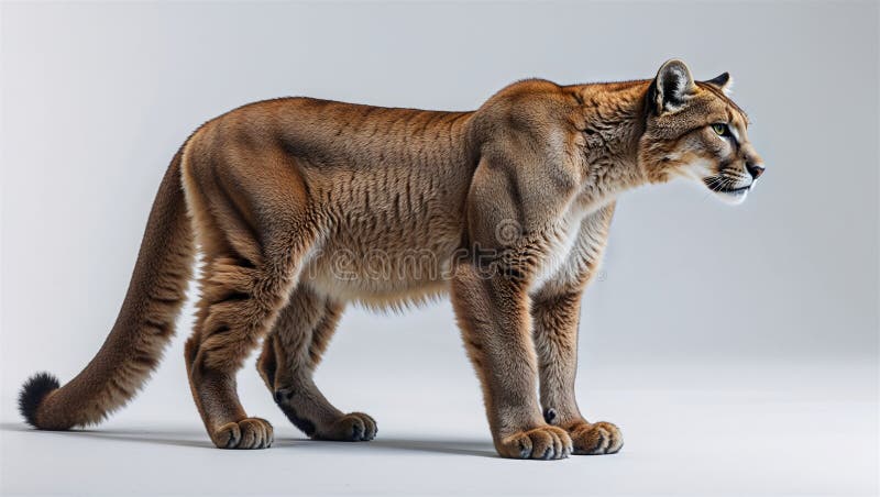Side View of Mountain Lion Standing Alert with Full Tail and Muscle ...
