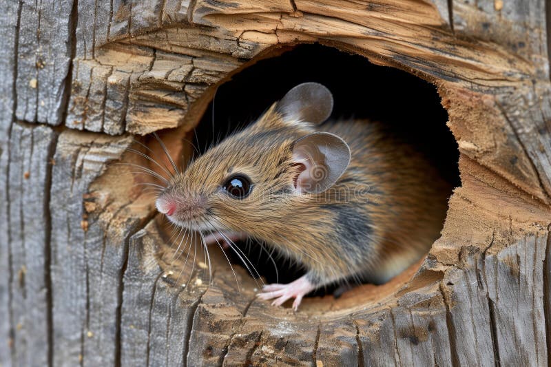 Side View of Mouse with One Eye Visible in Barn Wood Knot Hole Stock ...