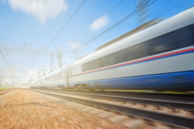 Side View of the Moving Ultra High Speed Train Runs on Rail Way with ...