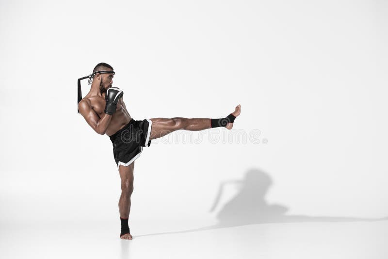 Side View of Muay Thai Fighter Training Isolated on White Stock Photo ...