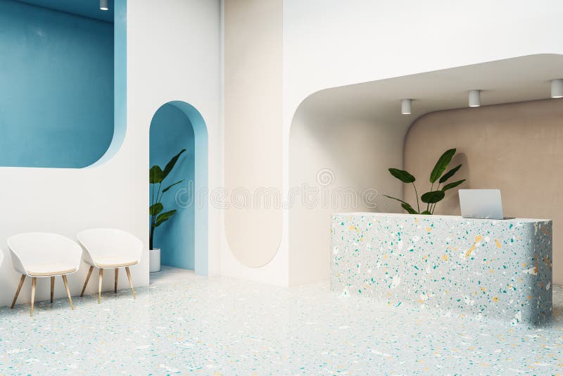 Blue reception desk stock illustration. Illustration of mockup - 75930182