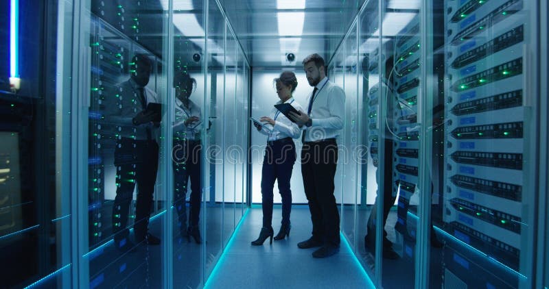 Diverse Colleagues with Tablets in Data Center Stock Image - Image of ...