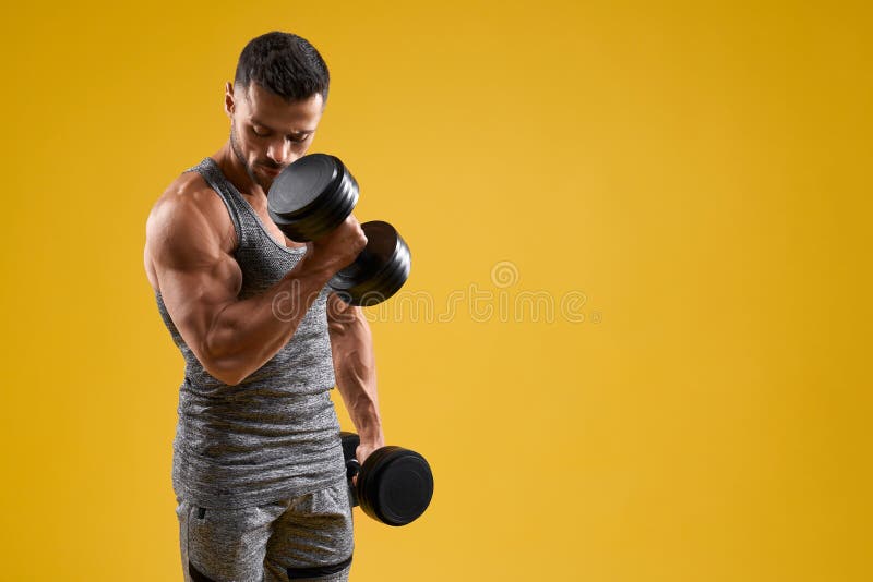 Strong Bodybuilder Working Out with Dumbbells Stock Photo - Image of ...
