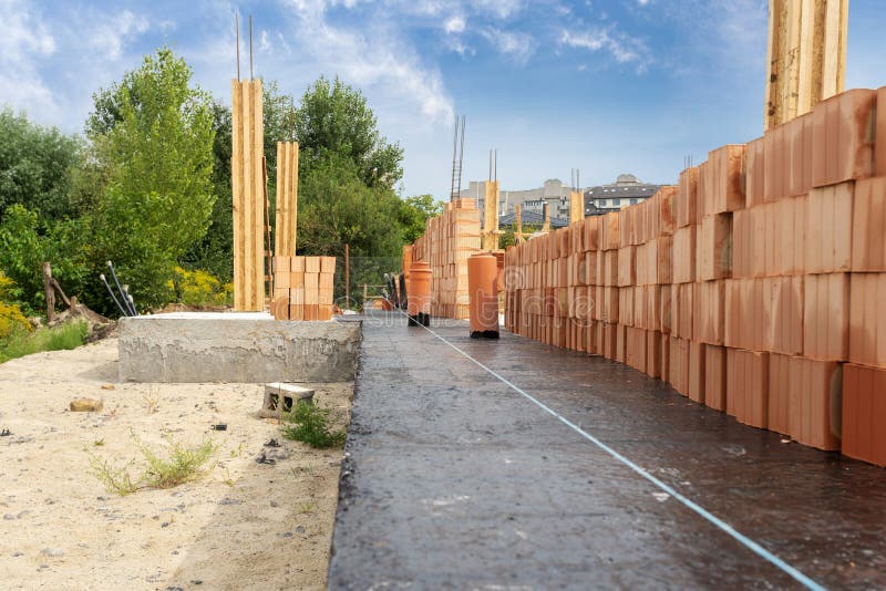 Side View New Wall with Mark of Level Height on Formwork Black ...