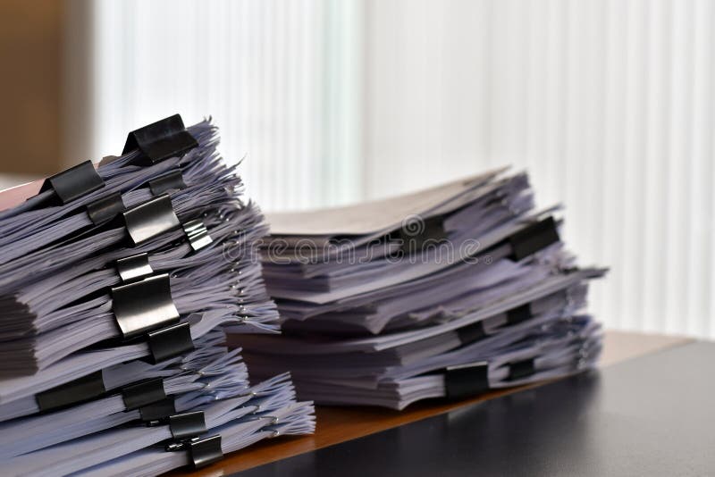 Side View Office Desk, a Pile of Documents on the Desk after Work with ...