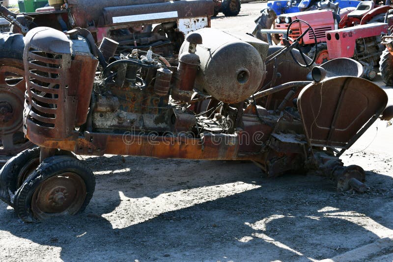 Side View of an Old Abandoned Rusty Agricultural Tractor Stock Photo ...