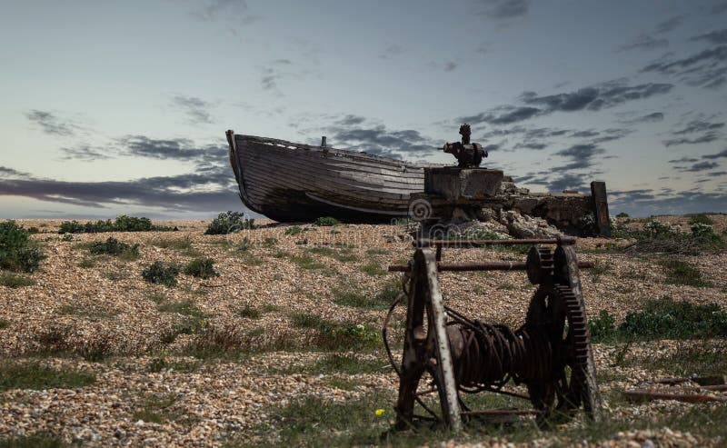 Side View of the Old, Abandoned Ship Stranded on the Dungeness Beach ...