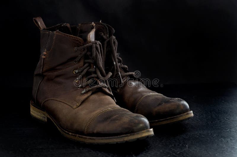 Side View of Old Dusty Brown Leather Boots Stock Photo - Image of ...