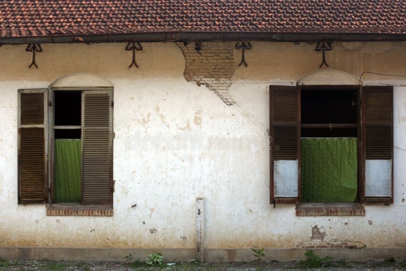 Side View of an Old House with Two Classic Wooden Windows Stock Image ...