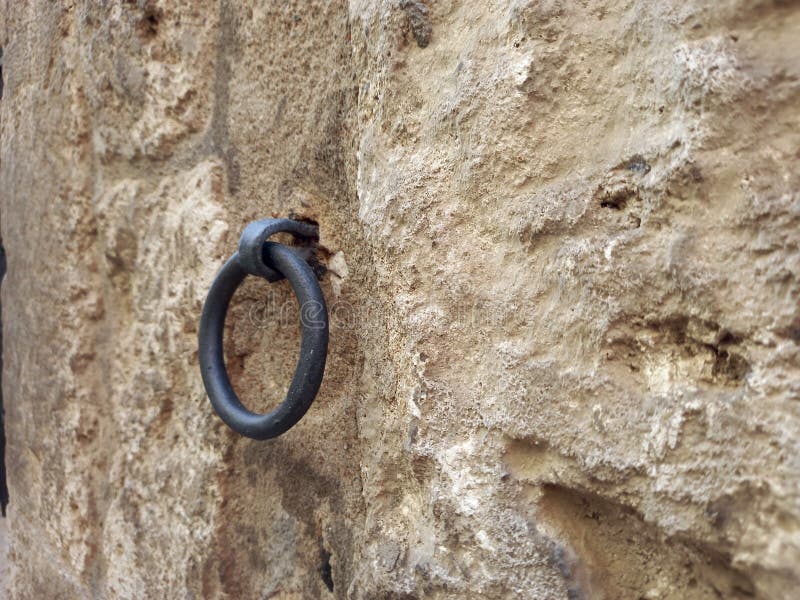 Side View of Old Metal Iron Ring on Stone Wall. Stone Wall with Wrought ...