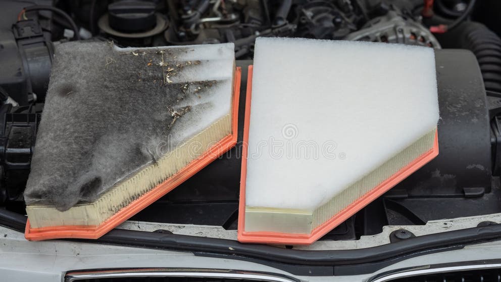 Side by Side View of Old and New Air Filter of Modern Car Engine ...