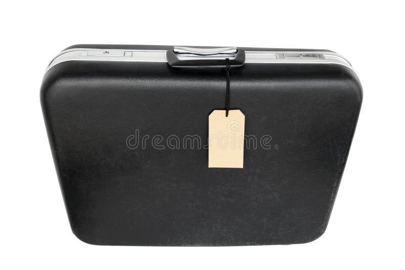 Side View of Old Suitcase with Tag on Handle, Material Evidence Stock ...