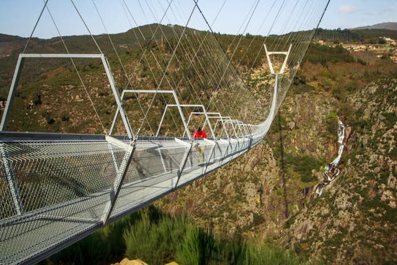 Side View of One of the 516 Arouca Hanging Bridge. Stock Image - Image ...