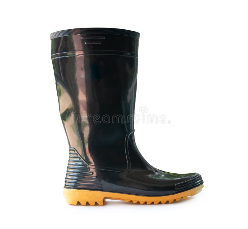 Side View of One Side of Black Gumboot or Black Boot for Working in Garden Isolated on White ...