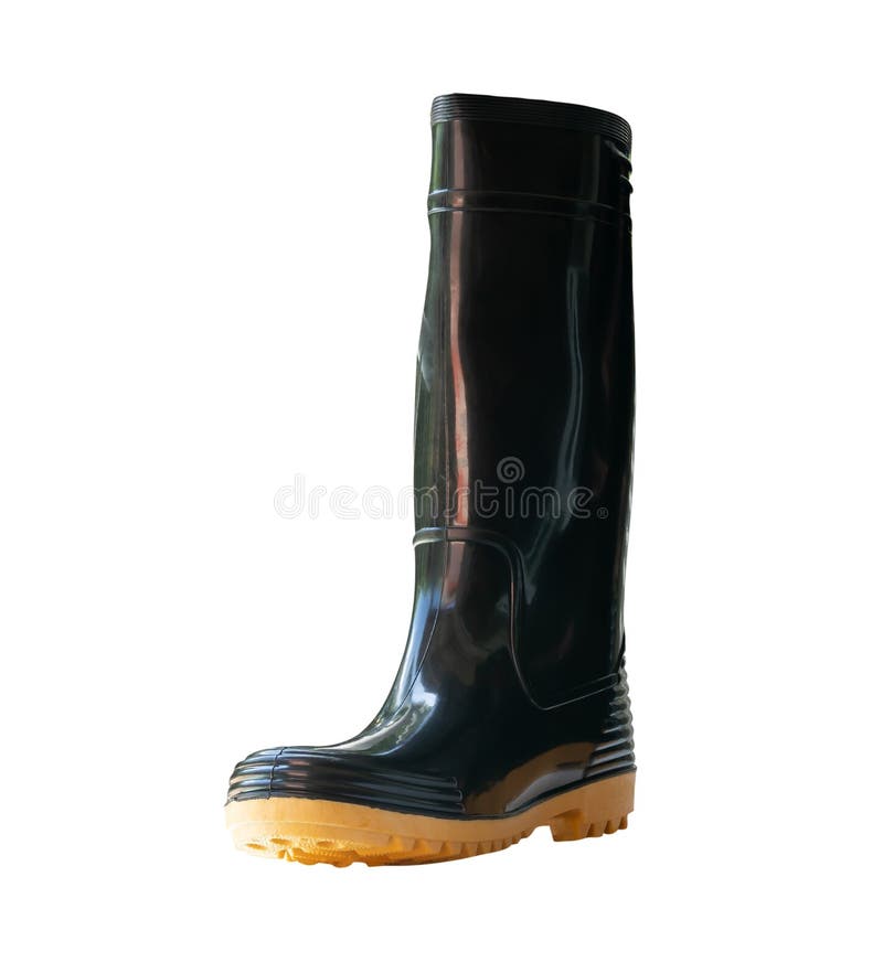Side View of One Side of Black Gumboots or Rubber Boots Isolated on ...