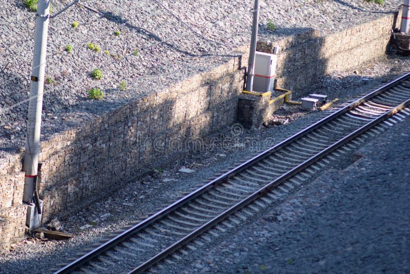 Side View of the One Way Railway Stock Photo - Image of path, rails ...