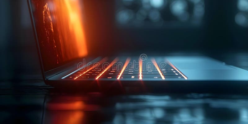 Side View of Open Laptop with Backlighting. Concept Technology, Laptop ...