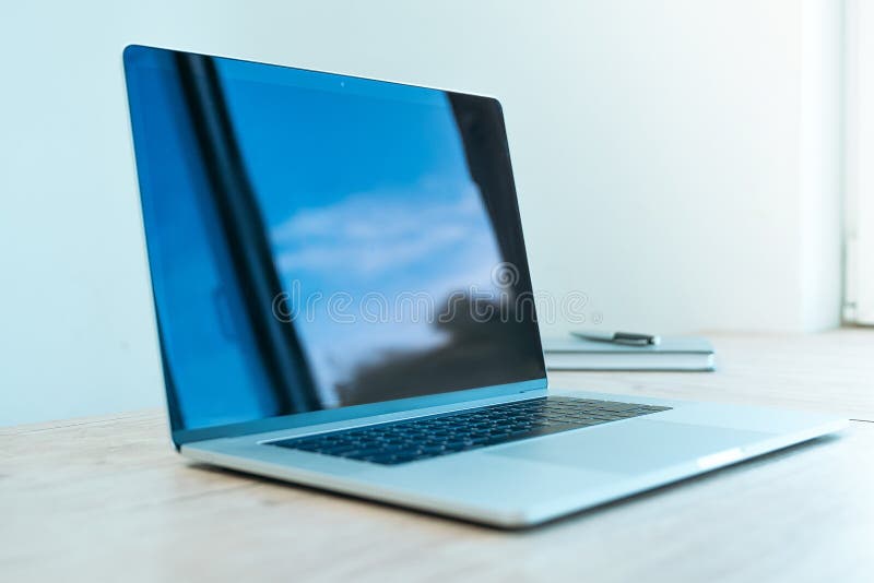 Side View. Open Laptop on the Desktop Stock Photo - Image of business ...