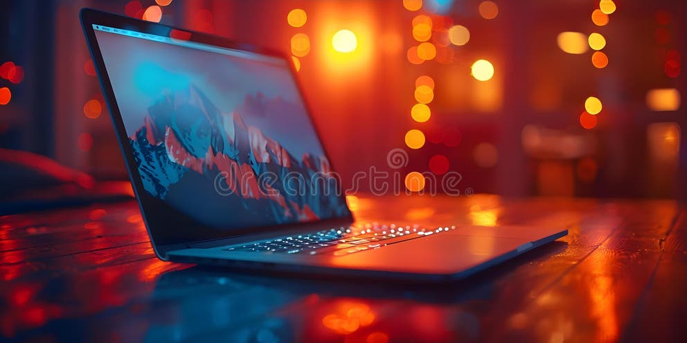 Side View of Open Laptop Glowing in Backlight Technology Concept ...