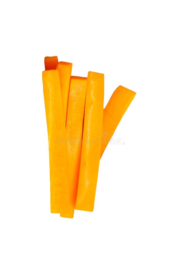 Side View of Orange Carrot Slices in Stick Shape in Stack Isolated on ...