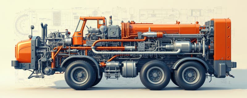 Side View of Orange Machinery with Hydraulic System. Silver, Orange ...