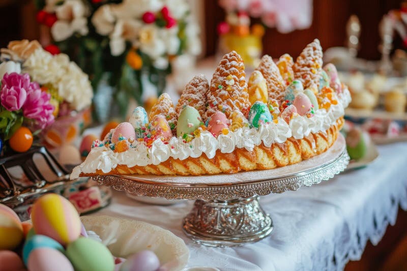 Side View Orthodox Easter Table Cakes Curd Cake Colored Eggs Stock ...