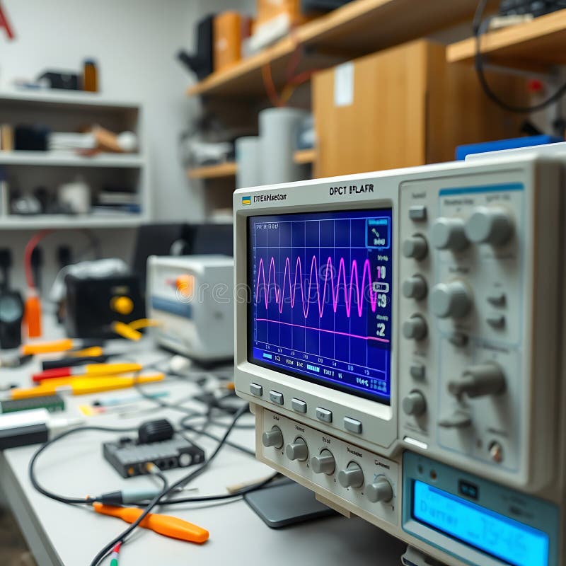A Side View of an Oscilloscope with a Vivid Screen Waveform in a ...