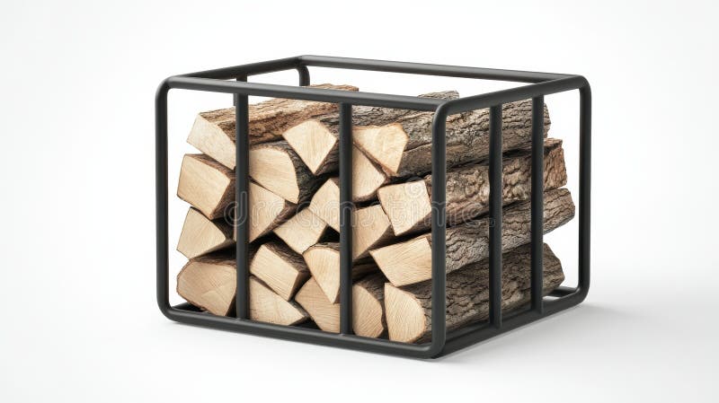 A Side View of an Outdoor Firewood Rack with Sharp Details on a White ...