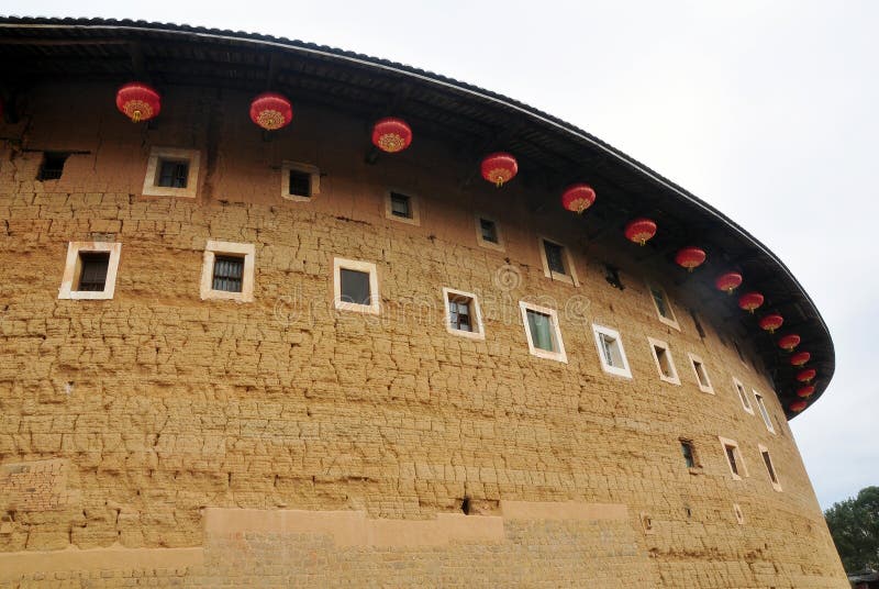 Side View of Outer Structure of Fujian Tulou, Chengqi Building, China ...