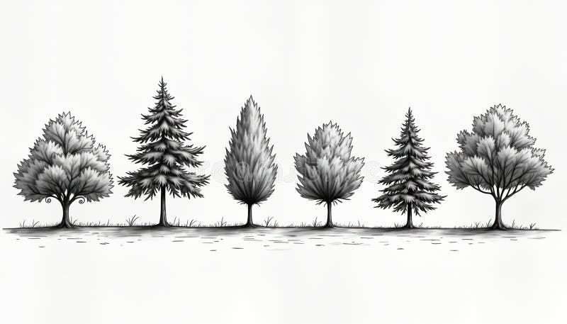 Side View Outline Drawing of Different Trees. Various Tree Types ...