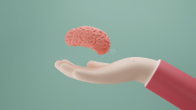 Side View of a Palm and a Human Brain. Human Hand Holding Brain, 3d ...