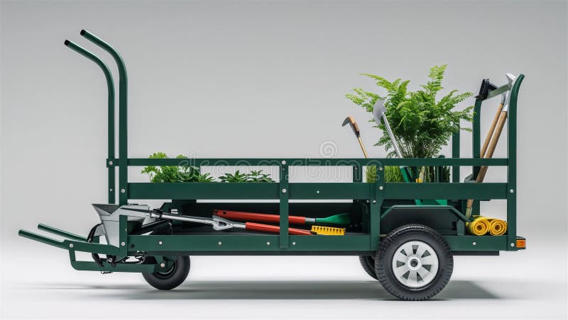 Side View of a Park Maintenance Cart with Garden Tools and Flatbed ...
