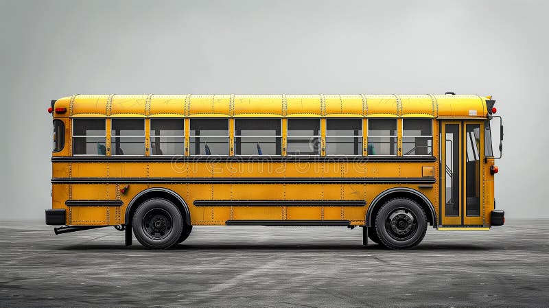 Side View of a Parked Yellow School Bus on Gray Surface Stock ...