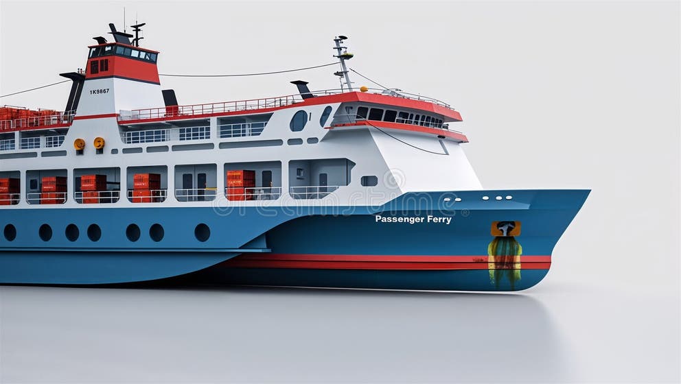 Side View of a Passenger Ferry with Multiple Decks and Hull Profile ...