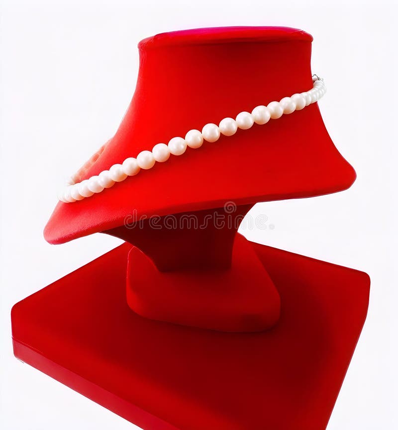 Side View of Pearl Necklace Display on Red Velvet Bust Stock Image ...