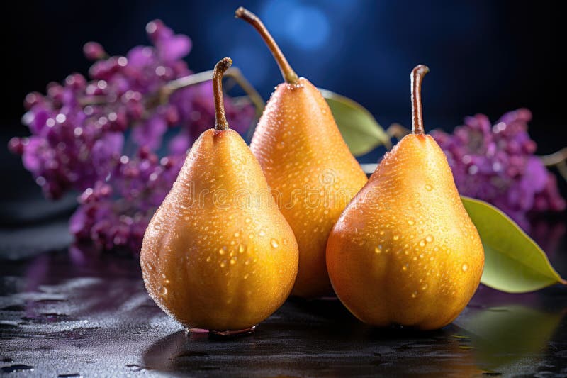 Side View of the Pears on the Table of Two Yellow Yellow Yellow Red ...
