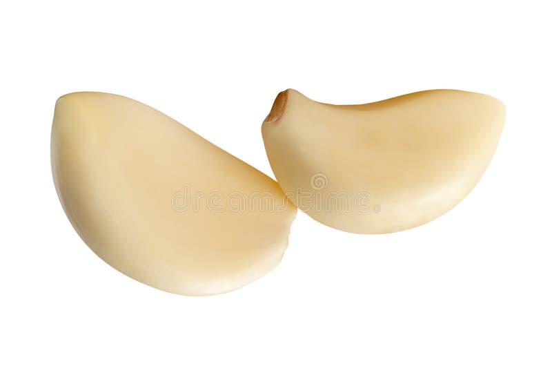Side View of Peeled Garlic Cloves or Pieces in Stack Isolated on White ...