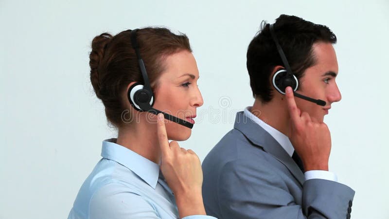 Side View of People in Suit Speaking with Headset Stock Video - Video ...