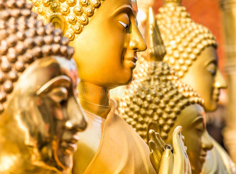 Golden Buddha Statues - Close Up Perspective Stock Photo - Image of ...