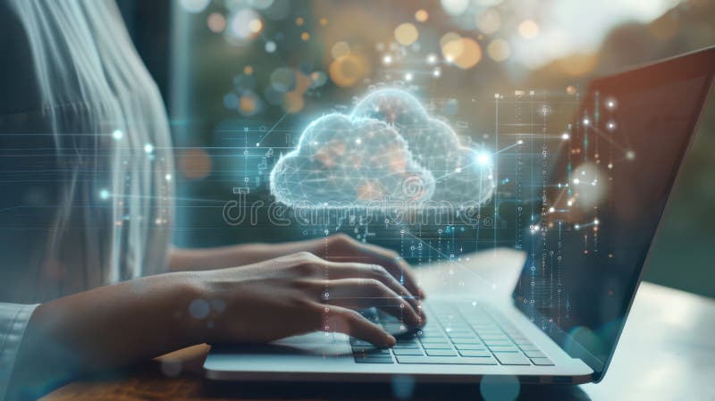 Side View of a Person Accessing Cloud Services Stock Illustration ...