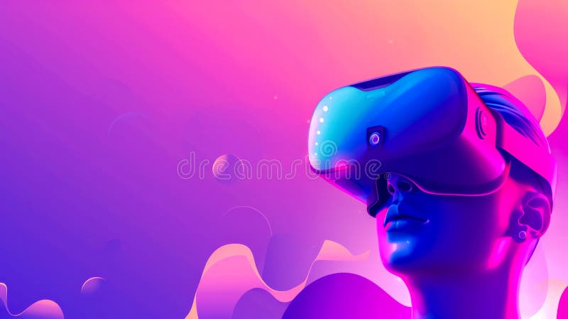 Side View of Person Using Vr Headset with Vibrant Abstract Background ...