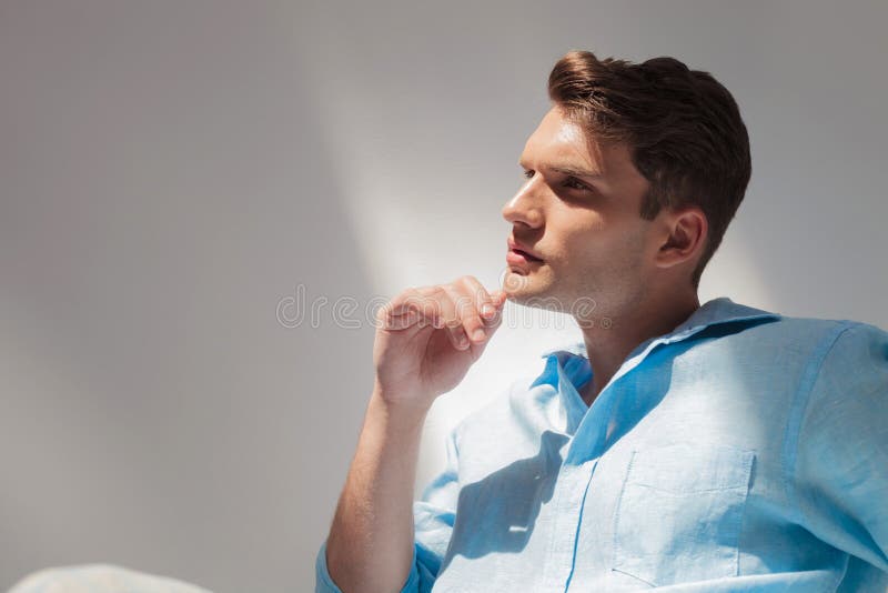 Side View Picture of a Thinking Young Casual Man Stock Photo - Image of ...