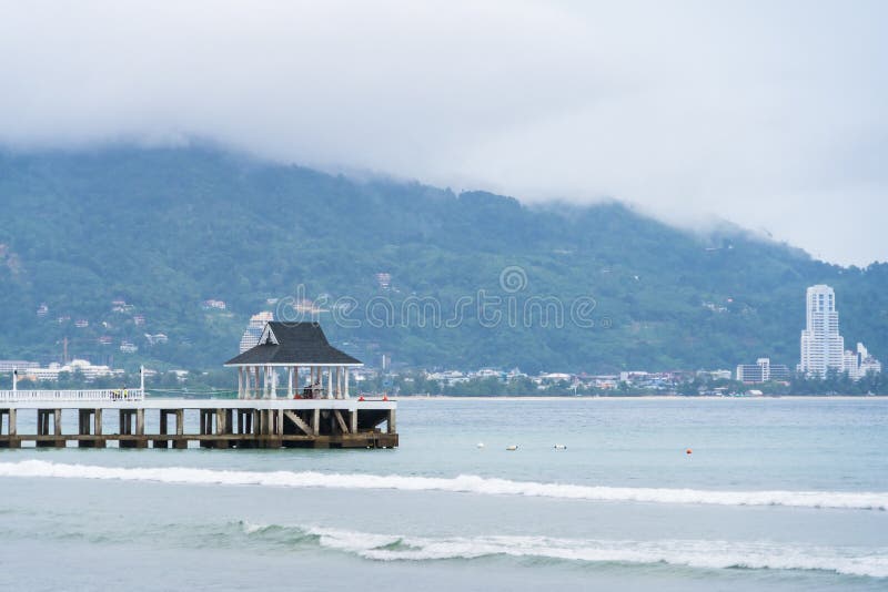 Side View of Pier at the Beach at Morning Time.Thailand Stock Image ...