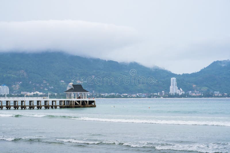 Side View of Pier at the Beach at Morning Time.Thailand Stock Photo ...